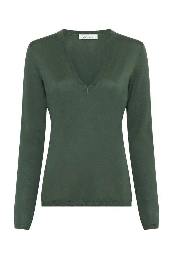 Gabriela Hearst Clementia Knit V-neck Sweater In Cashmere Silk - Olive