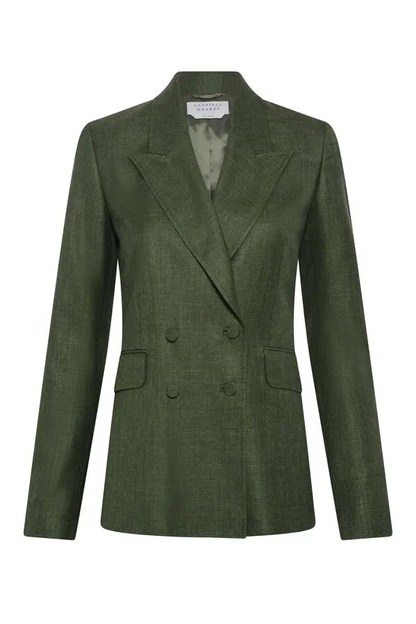 Gabriela Hearst Angela Double-breasted Virgin Wool Silk Linen Blazer - Olive