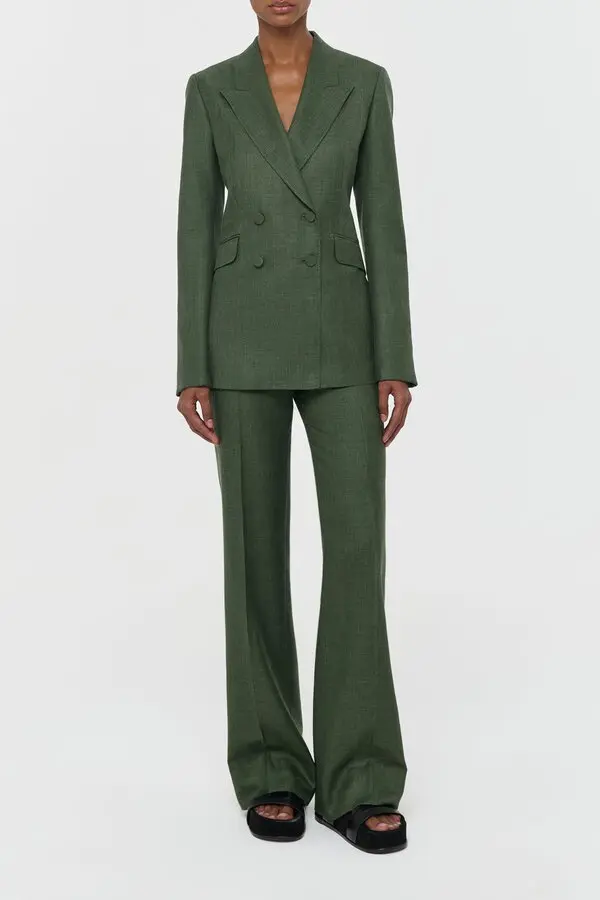 Gabriela Hearst Angela Double-breasted Virgin Wool Silk Linen Blazer - Olive