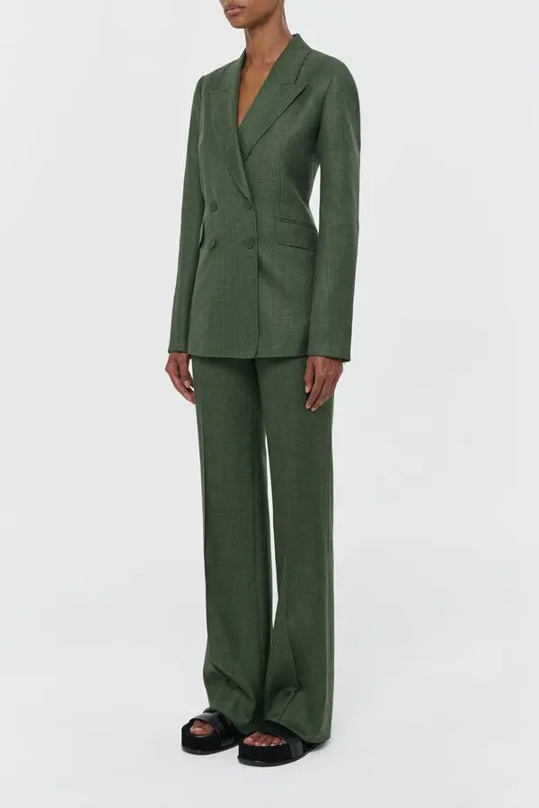 Gabriela Hearst Angela Double-breasted Virgin Wool Silk Linen Blazer - Olive