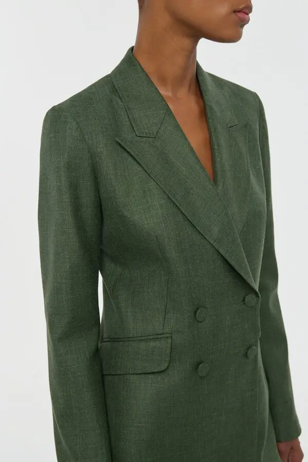 Gabriela Hearst Angela Double-breasted Virgin Wool Silk Linen Blazer - Olive