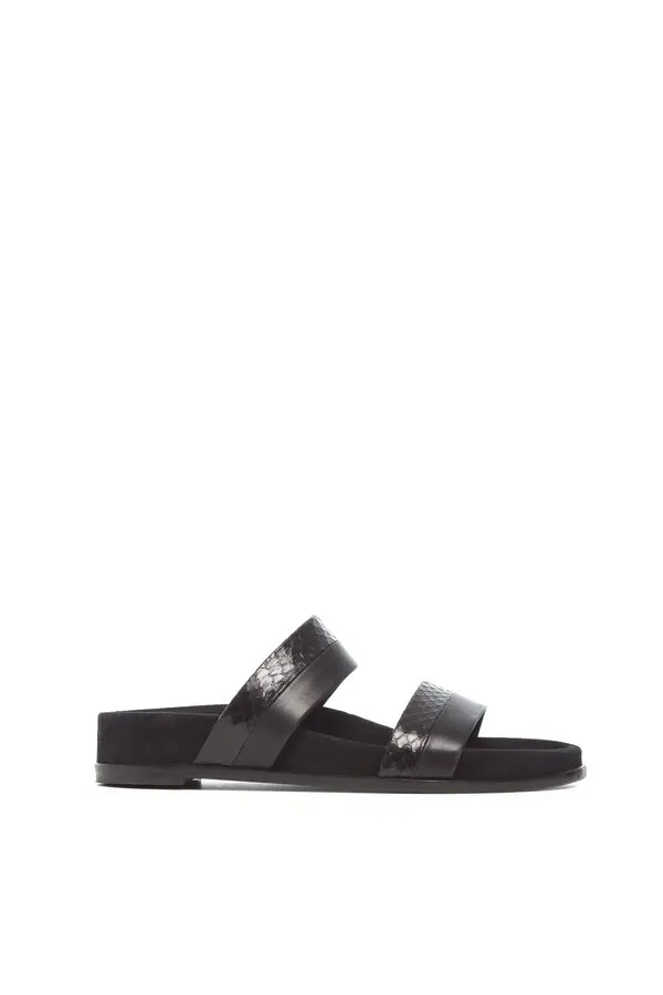 Gabriela Hearst Low Striker Flat Sandal In Snakeskin & Nappa Leather - Black