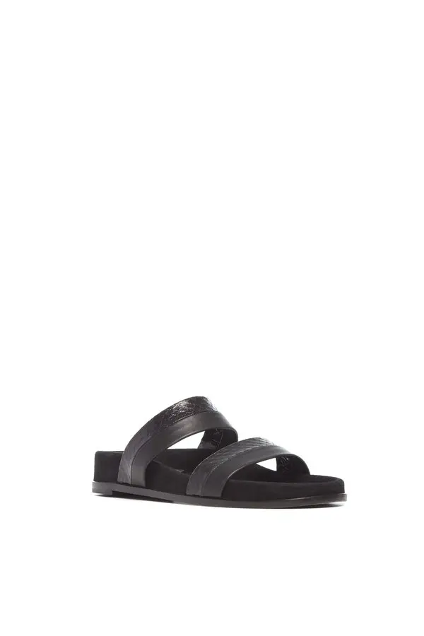Gabriela Hearst Low Striker Flat Sandal In Snakeskin & Nappa Leather - Black
