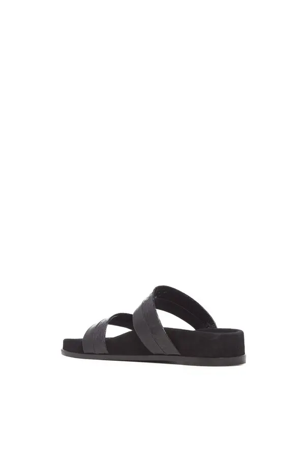 Gabriela Hearst Low Striker Flat Sandal In Snakeskin & Nappa Leather - Black