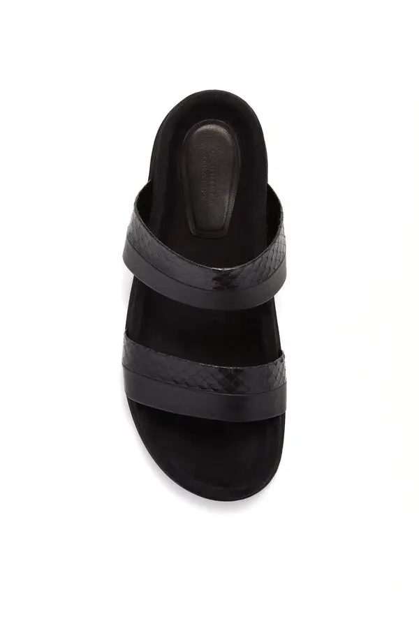 Gabriela Hearst Low Striker Flat Sandal In Snakeskin & Nappa Leather - Black