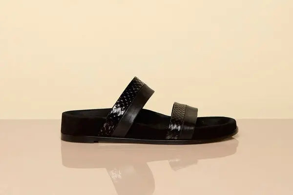 Gabriela Hearst Low Striker Flat Sandal In Snakeskin & Nappa Leather - Black