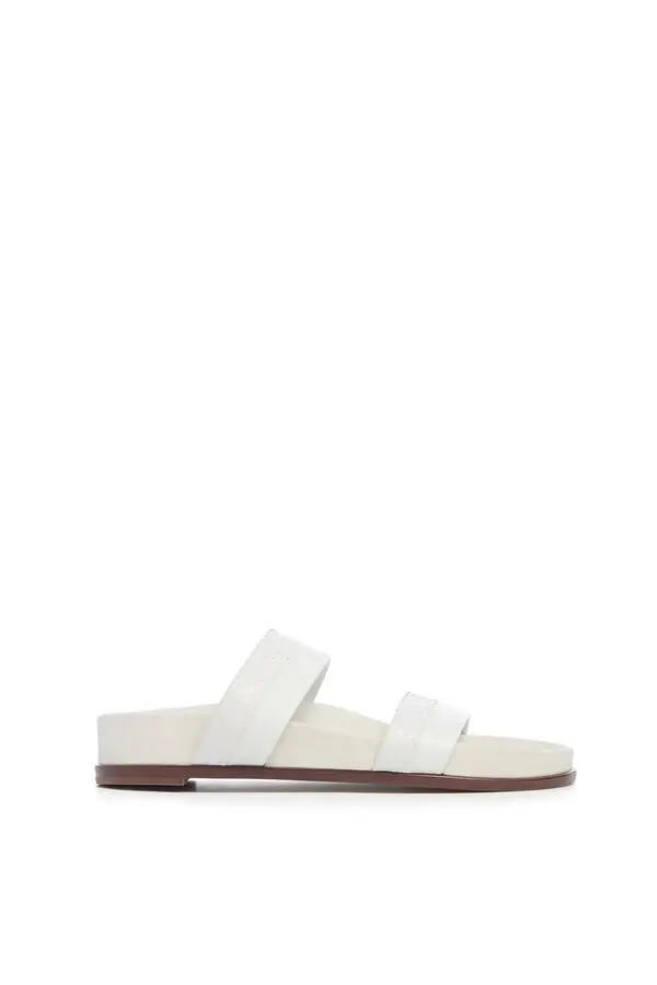 Gabriela Hearst Low Striker Flat Sandal In Snakeskin And Nappa Leather - Ivory