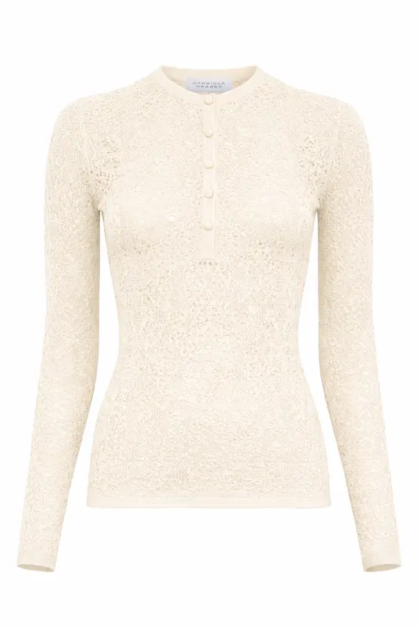 Gabriela Hearst Gaviran Lace Knit Henley In Merino Wool - Off White