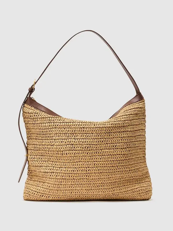 REISS Vigo Raffia-effect Tote - Neutral