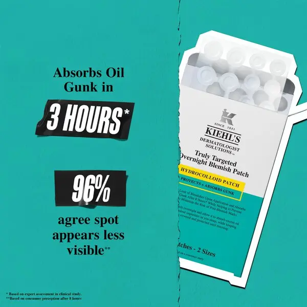 KIEHL'S SINCE 1851 Truly Targeted Overnight Blemish Patch — Targeted Physical Hydrocolloid Patch, Absorbs Oil Gunk - One-color
