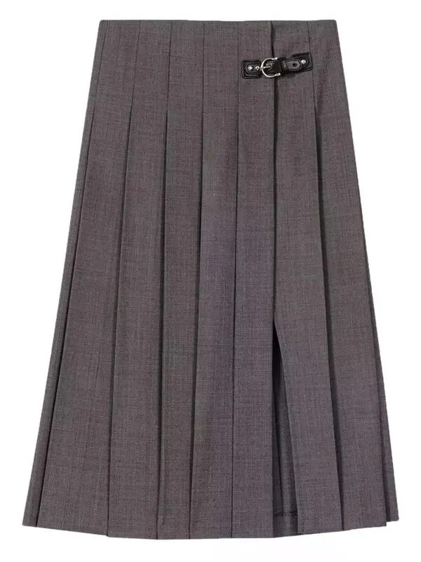 Maje Pleated Buckled Midi Skirt - Grey