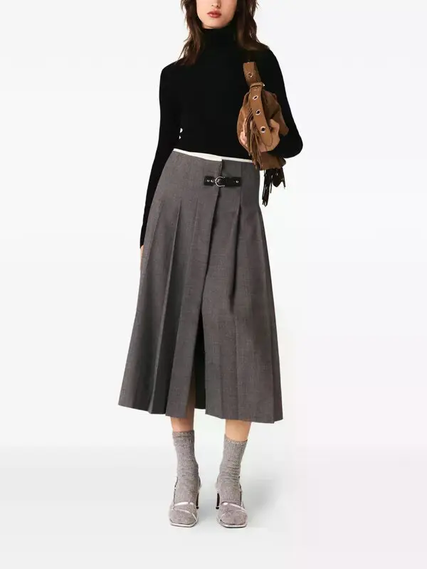 Maje Pleated Buckled Midi Skirt