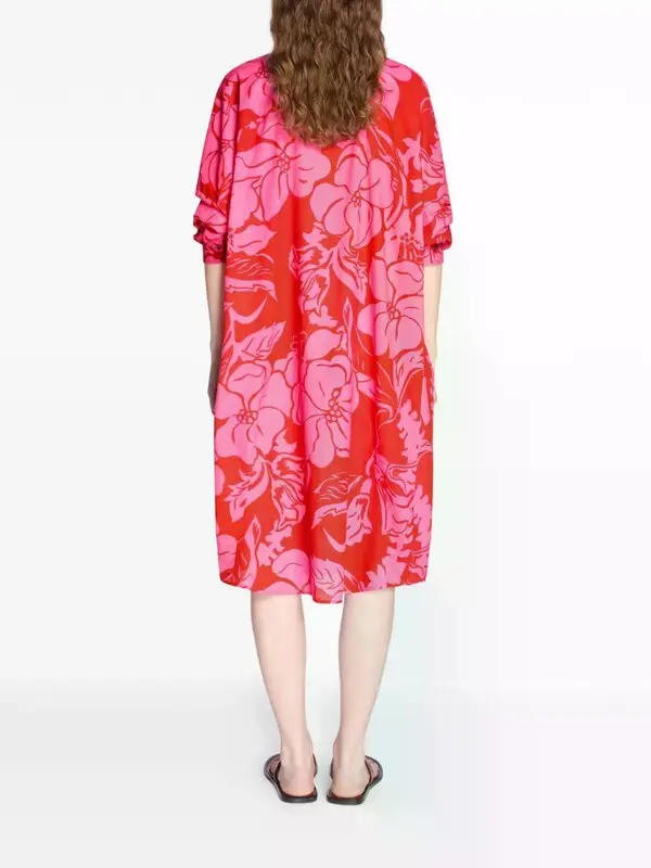Dries Van Noten Floral Shirt Midi Dress - Red | Editorialist