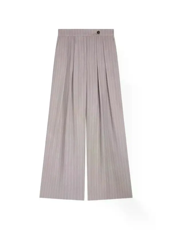 Dries Van Noten Pinstripe Pleated Wide Leg Trousers