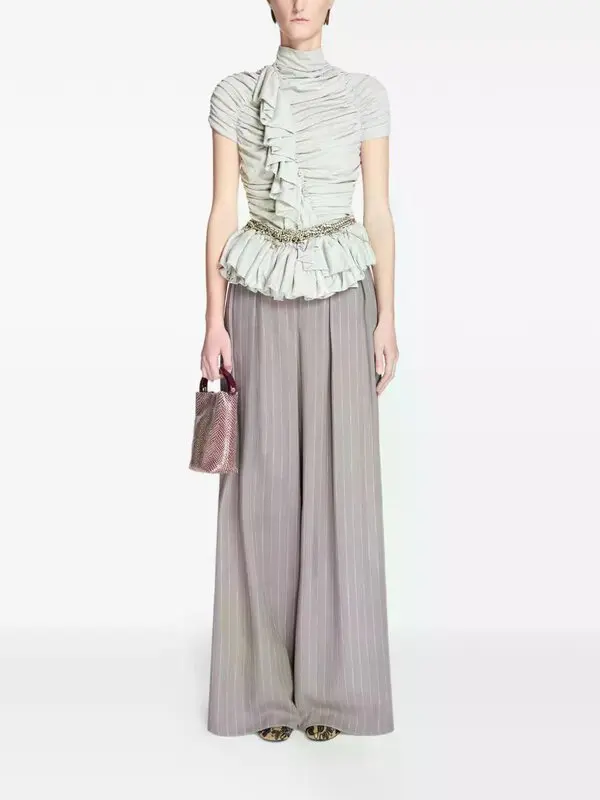 Dries Van Noten Pinstripe Pleated Wide Leg Trousers