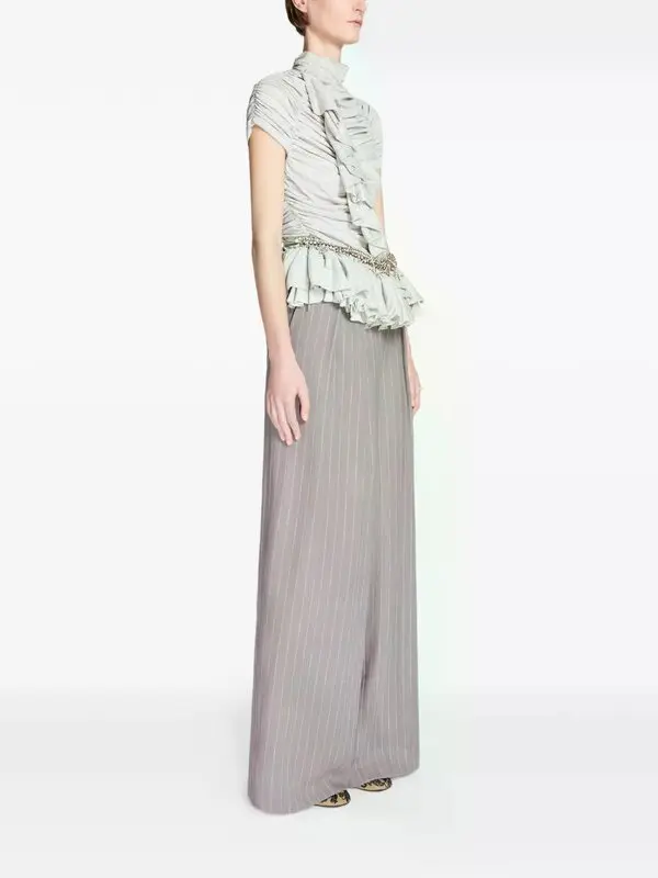 Dries Van Noten Pinstripe Pleated Wide Leg Trousers