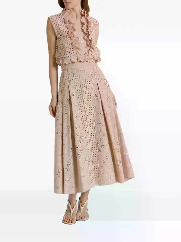 Alberta Ferretti Ruffled Crochet Knit Top - Pink