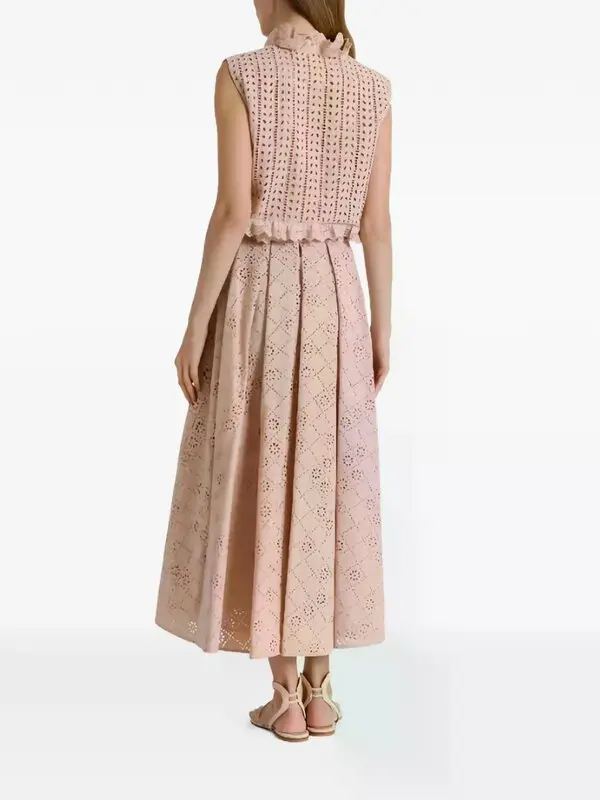 Alberta Ferretti Ruffled Crochet Knit Top - Pink