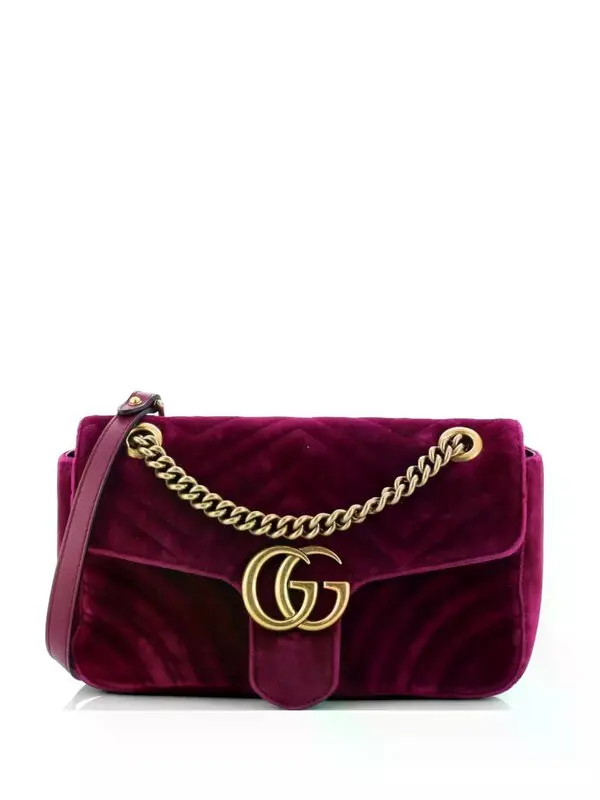 Gucci Gg Marmont Flap Bag Matelasse Velvet Small Shoulder Bag - Purple