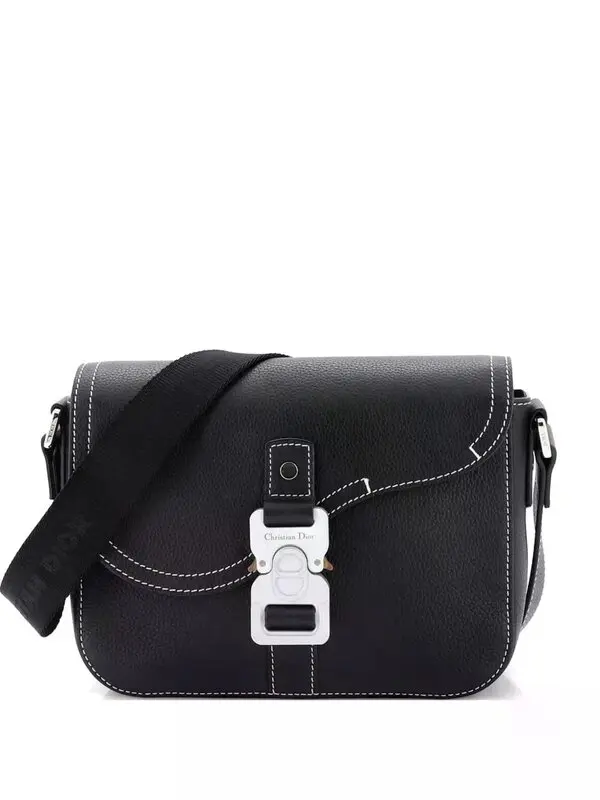 Dior Saddle Buckle Flap Messenger Bag Leather Mini Crossbody Bag - Black