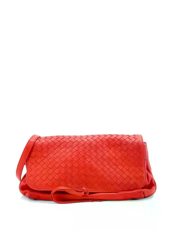 Bottega Veneta Accordion Flap Messenger Leather With Intrecciato Medium Crossbody Bag - Red