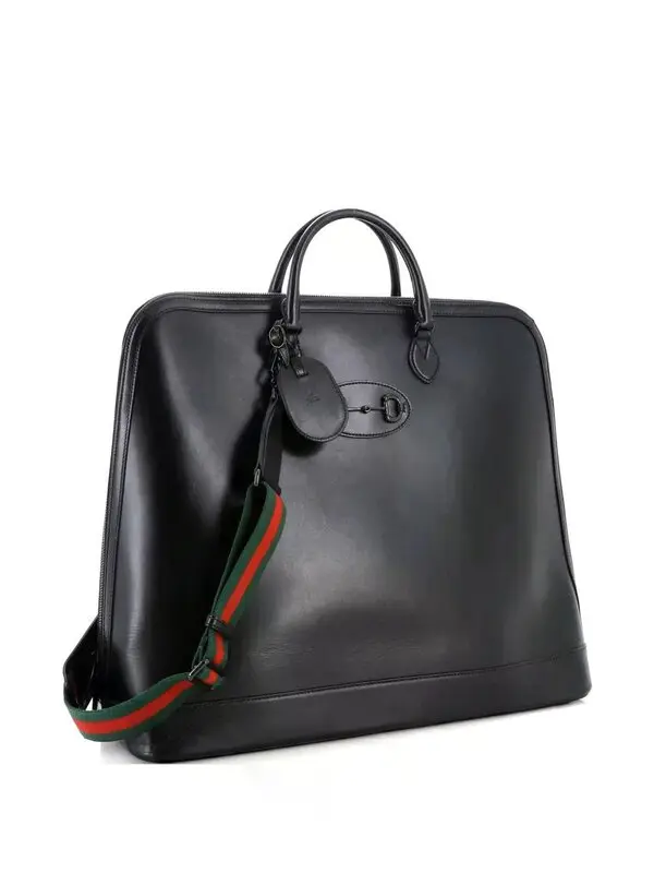 Gucci Horsebit 1955 Web Duffle Bag Leather Large Travel Bag - Black