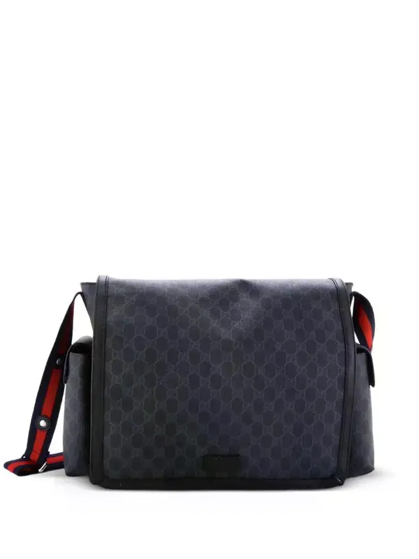 Gucci Web Strap Diaper Bag Gg Coated Canvas Small Crossbody Bag - Black