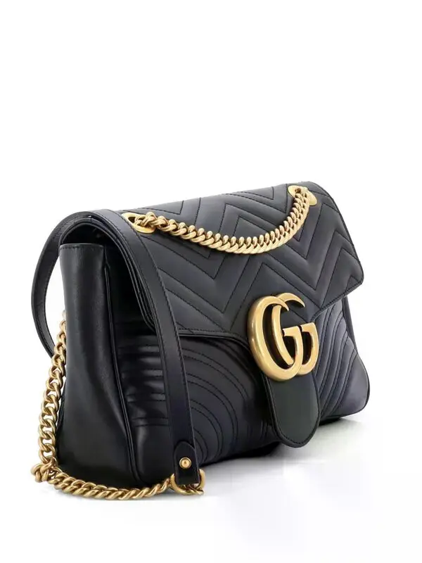 Gucci Gg Marmont Flap Bag Matelasse Leather Medium Shoulder Bag - Black