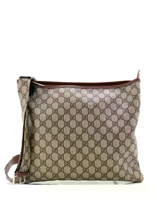 Gucci Web Loop Flat Messenger Gg Coated Canvas Large Crossbody Bag - Brown