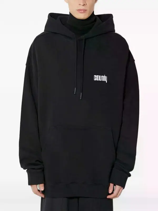 COUNTY OF MILAN Drawstring Graphic Hoodie - Black