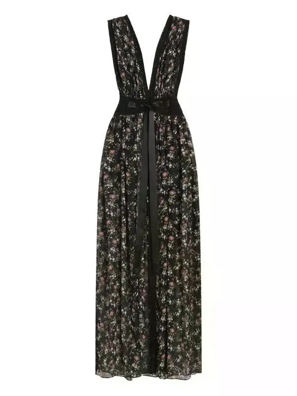 Dolce & Gabbana Lace Floral Maxi Dress - Black