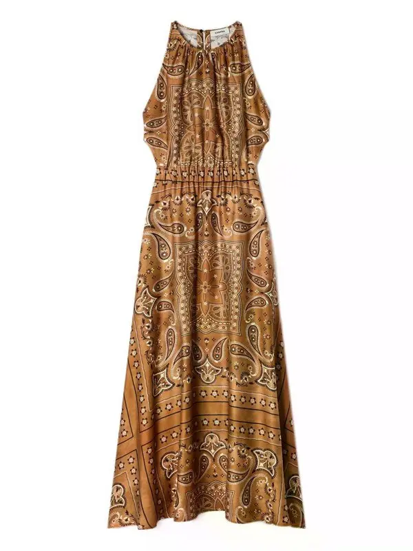 Sandro Paisley-pattern Tie-detail Midi Dress - Brown