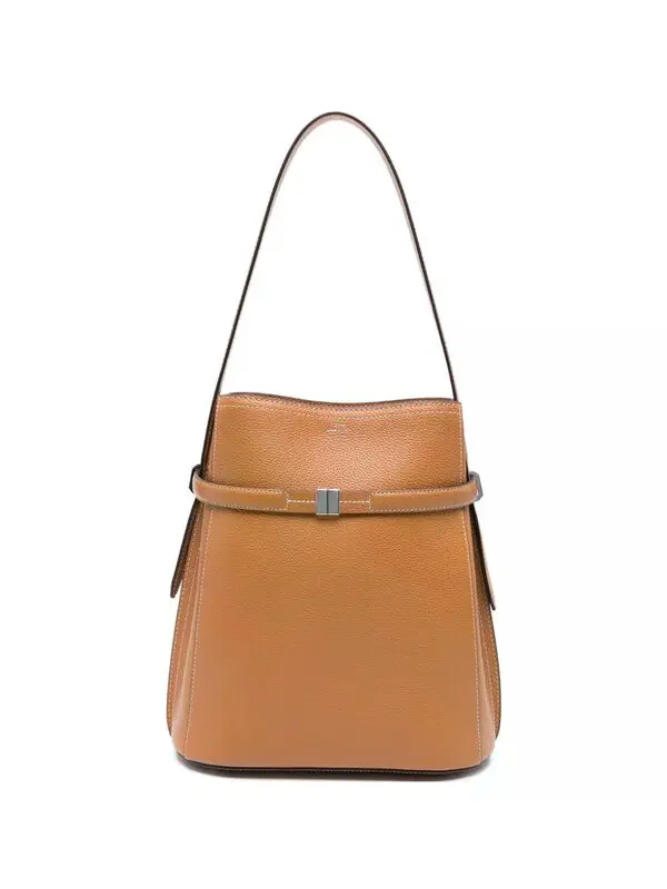 TOTEME Belted Grained-leather Bucket Bag - Brown