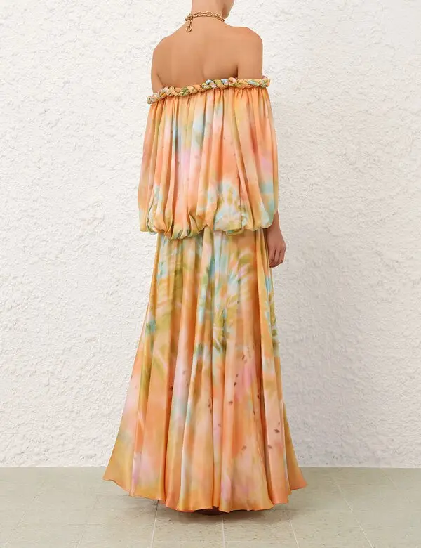 ZIMMERMANNWEAR Luna Twist Billow Gown - Coral Tie Dye