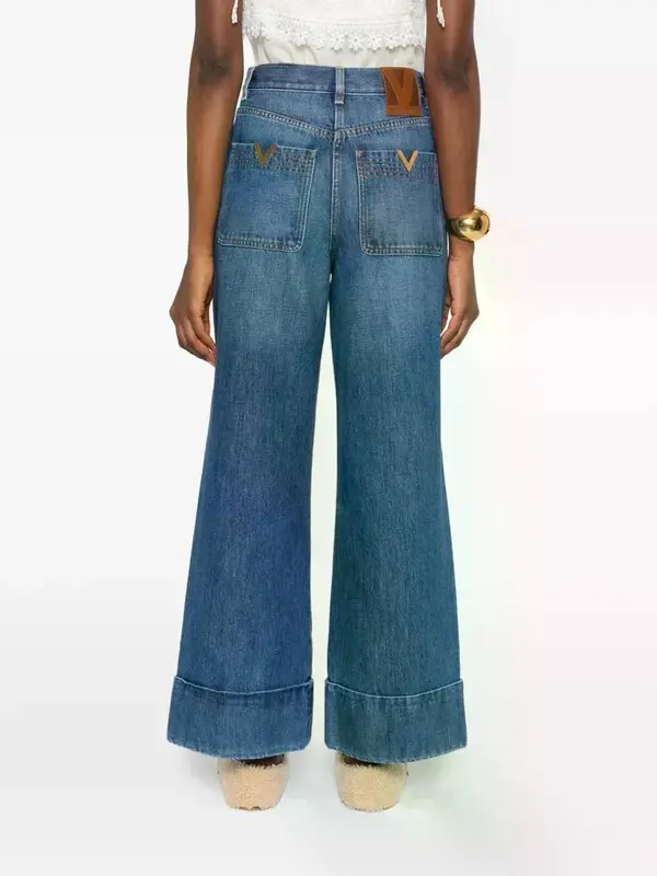 Valentino Garavani Wide Leg Cuffed Jeans