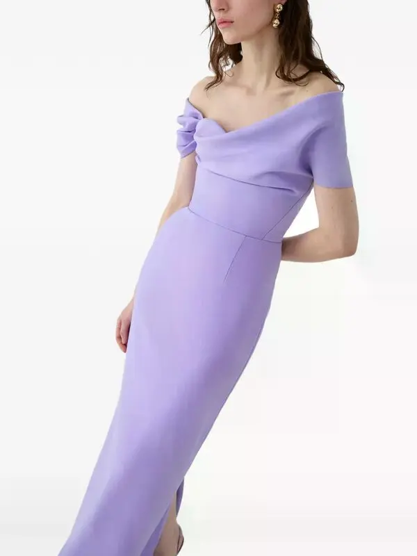 Carolina Herrera Draped Off-shoulder Column Gown - Purple