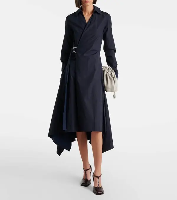 Loewe Draped Cotton Wrap Dress - Blue