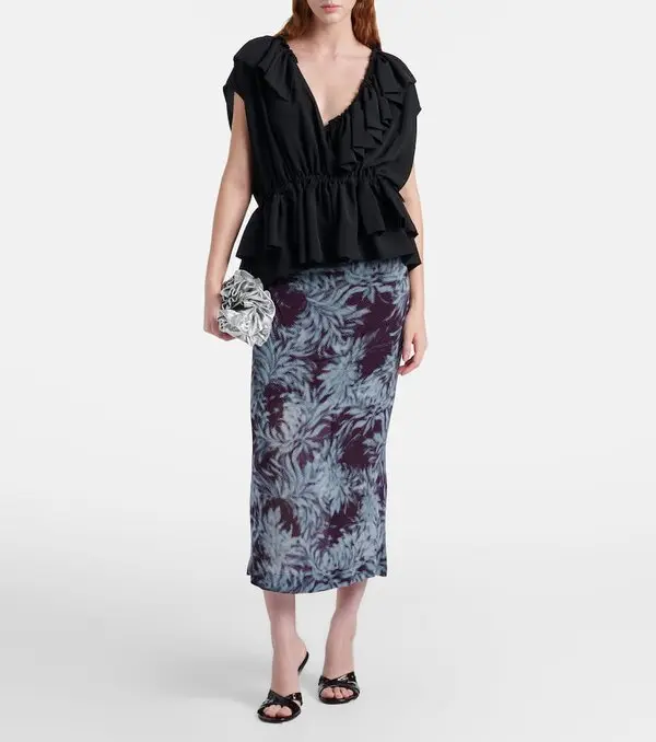 Dries Van Noten Ruffled Jersey Top - Black