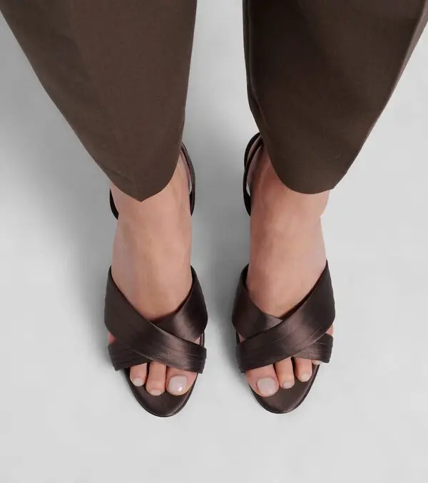 Manolo Blahnik Viera Satin Slingback Sandals - Brown