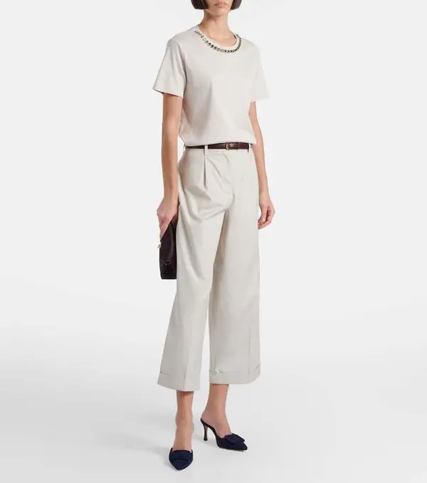 Max Mara Embellished Cotton-blend T-shirt - Grey