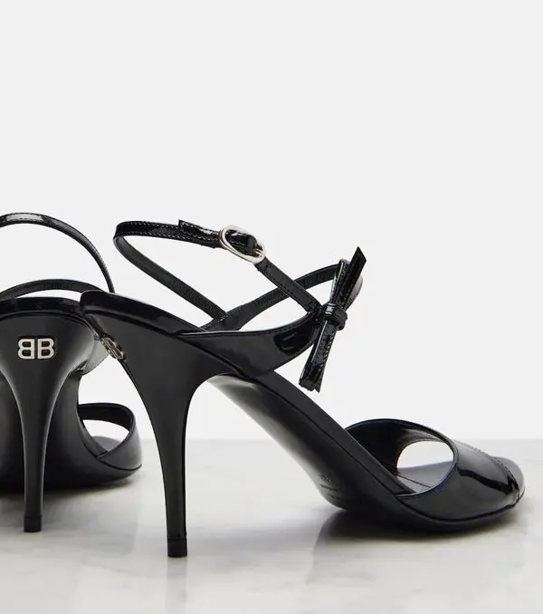 Balenciaga Avenue Bow Patent Leather Sandals - Black