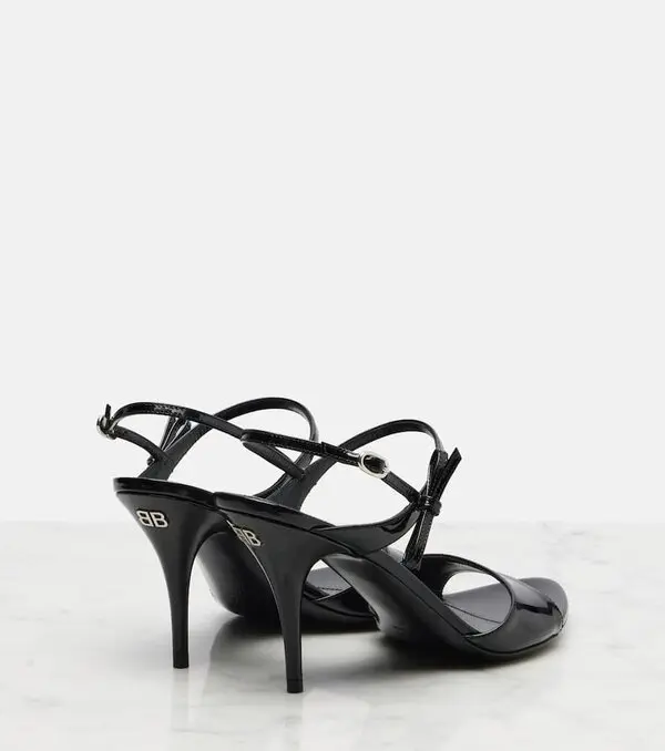 Balenciaga Avenue Bow Patent Leather Sandals - Black