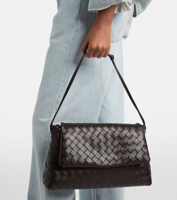 Bottega Veneta Giorno Intrecciato Leather Shoulder Bag - Brown
