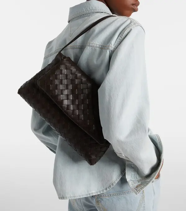 Bottega Veneta Giorno Intrecciato Leather Shoulder Bag - Brown