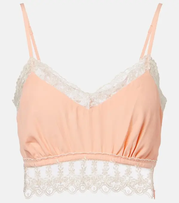 Simone Rocha Lace-trimmed Crepe De Chine Bra Top - Orange
