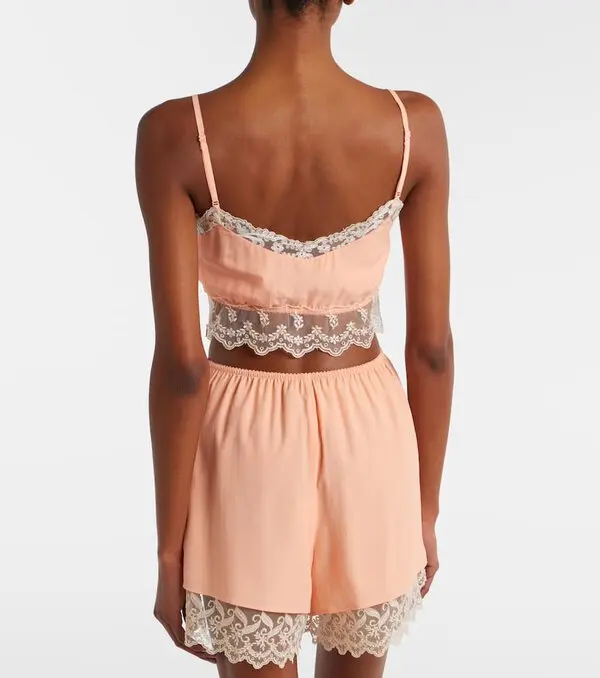 Simone Rocha Lace-trimmed Crepe De Chine Bra Top - Orange