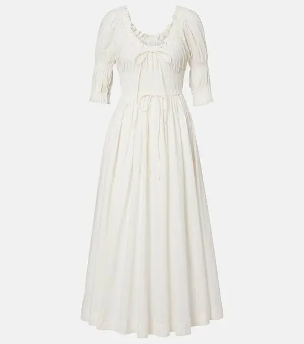 DÔEN Shirred Cotton Midi Dress - White