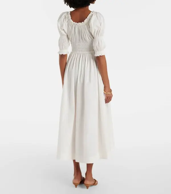 DÔEN Shirred Cotton Midi Dress - White