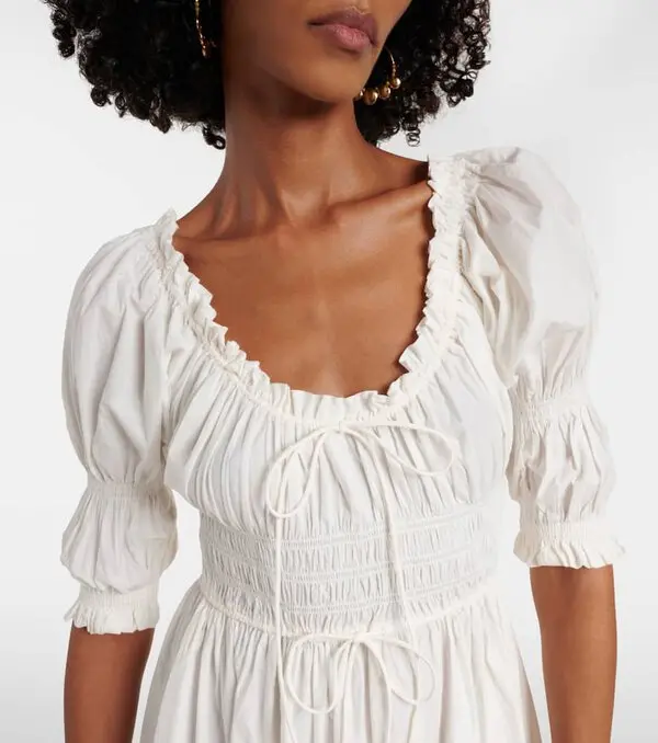DÔEN Shirred Cotton Midi Dress - White