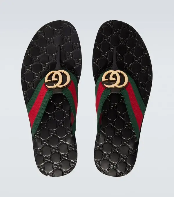 Gucci Riviera Gg Leather Thong Sandals - Black